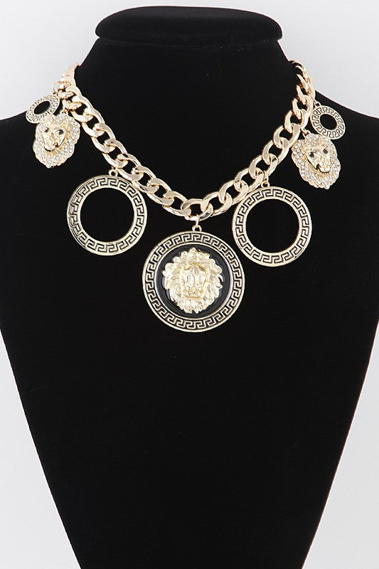 Bold Lion Emblem Chain Necklace BLACK/GOLD – flyfatchick