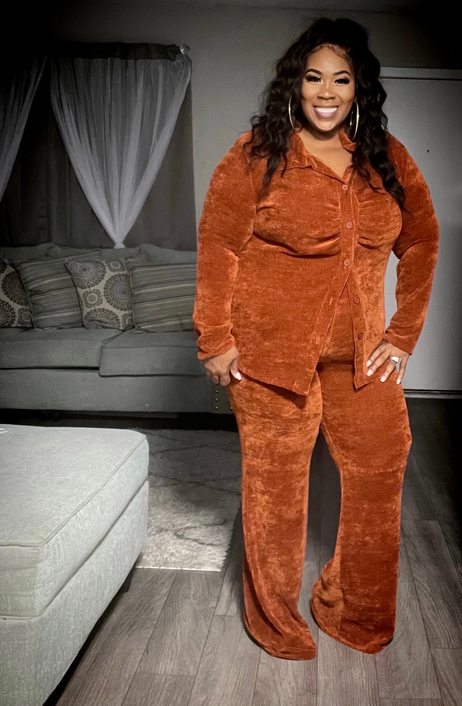 VELVET RIBBED 2-PIECE SET-RUST – flyfatchick